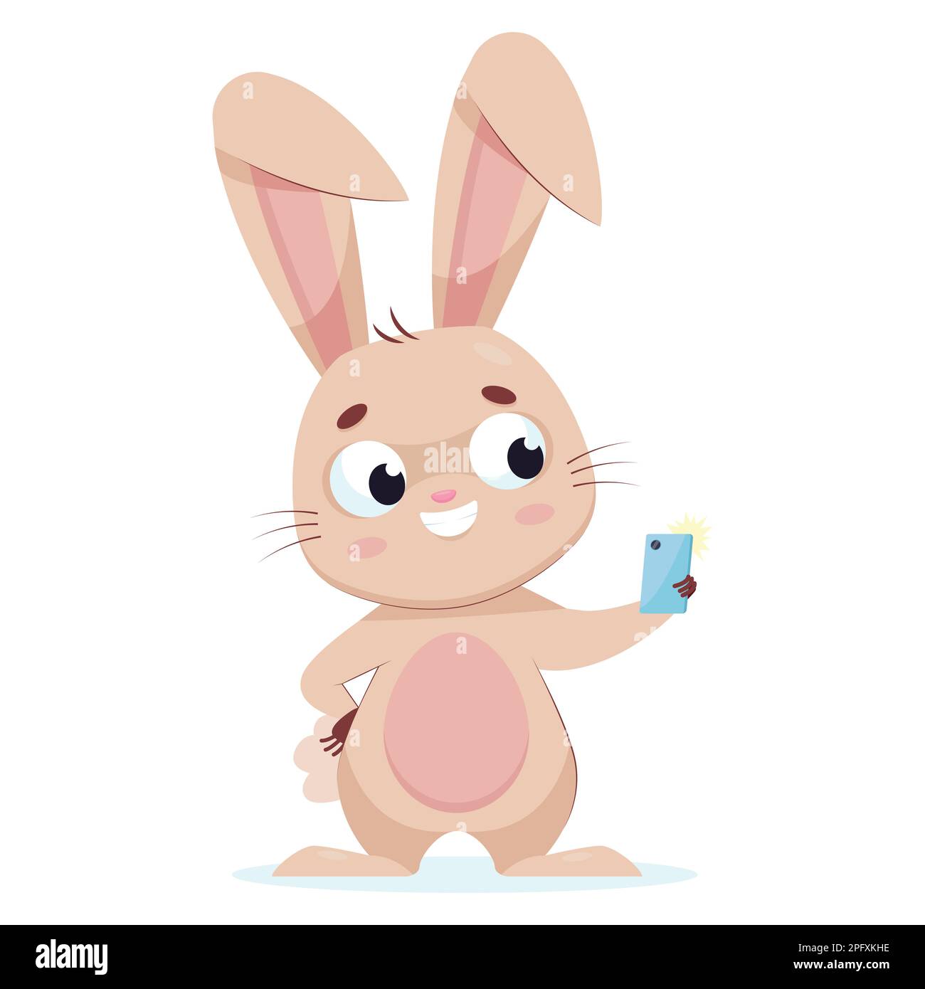 Cute bunny taking selfie on phone cartoon vector illustration Stock ...
