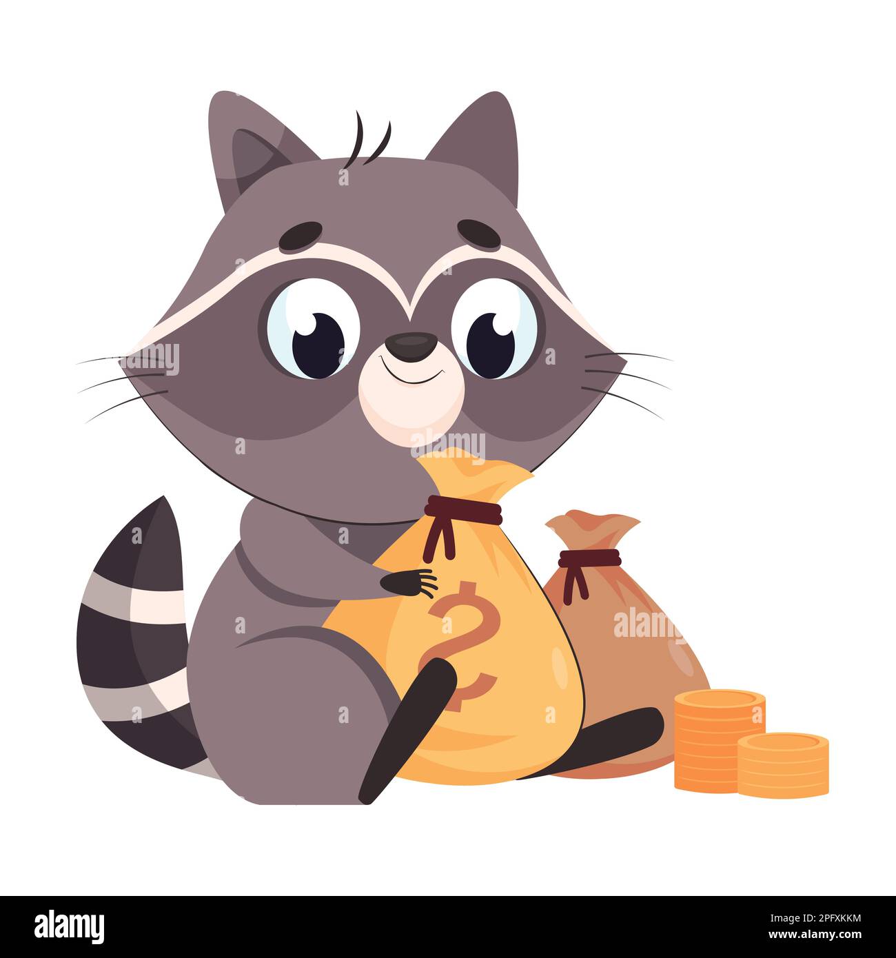 Happy racoon with money bags cartoon vector illustration Stock Vector ...