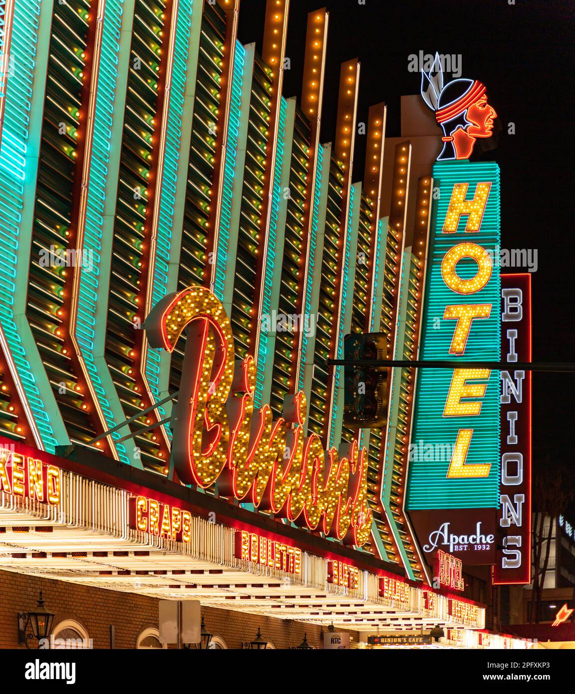 A picture of the neon signs at the Binion's Gambling Hall and Hotel and ...