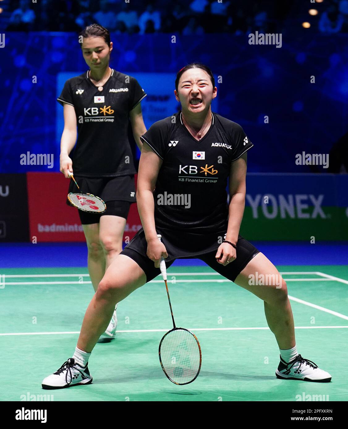 Korea's Kim So Yeong (back) and Kong Hee Yong in action against Korea's Baek Ha Na and Lee So ...