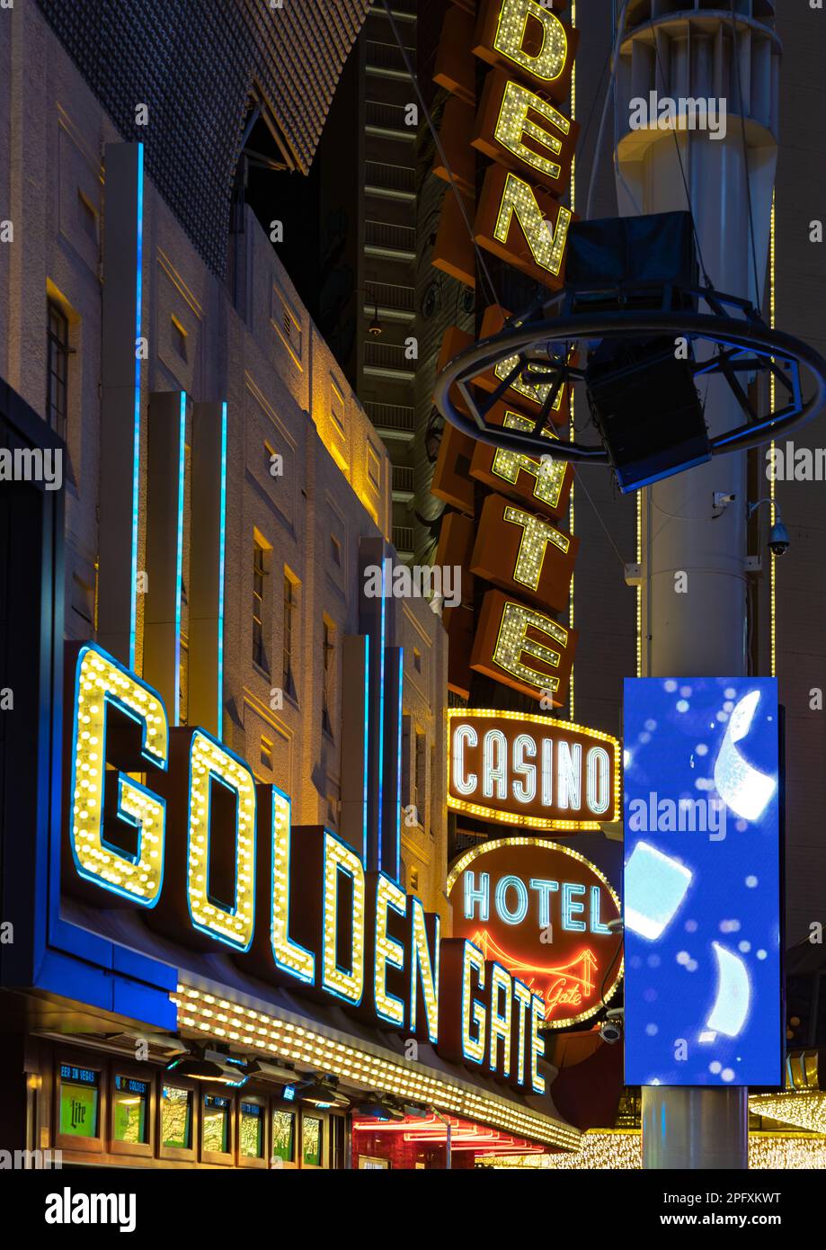 A picture of the neon signs at the Golden Gate Hotel and Casino Stock ...