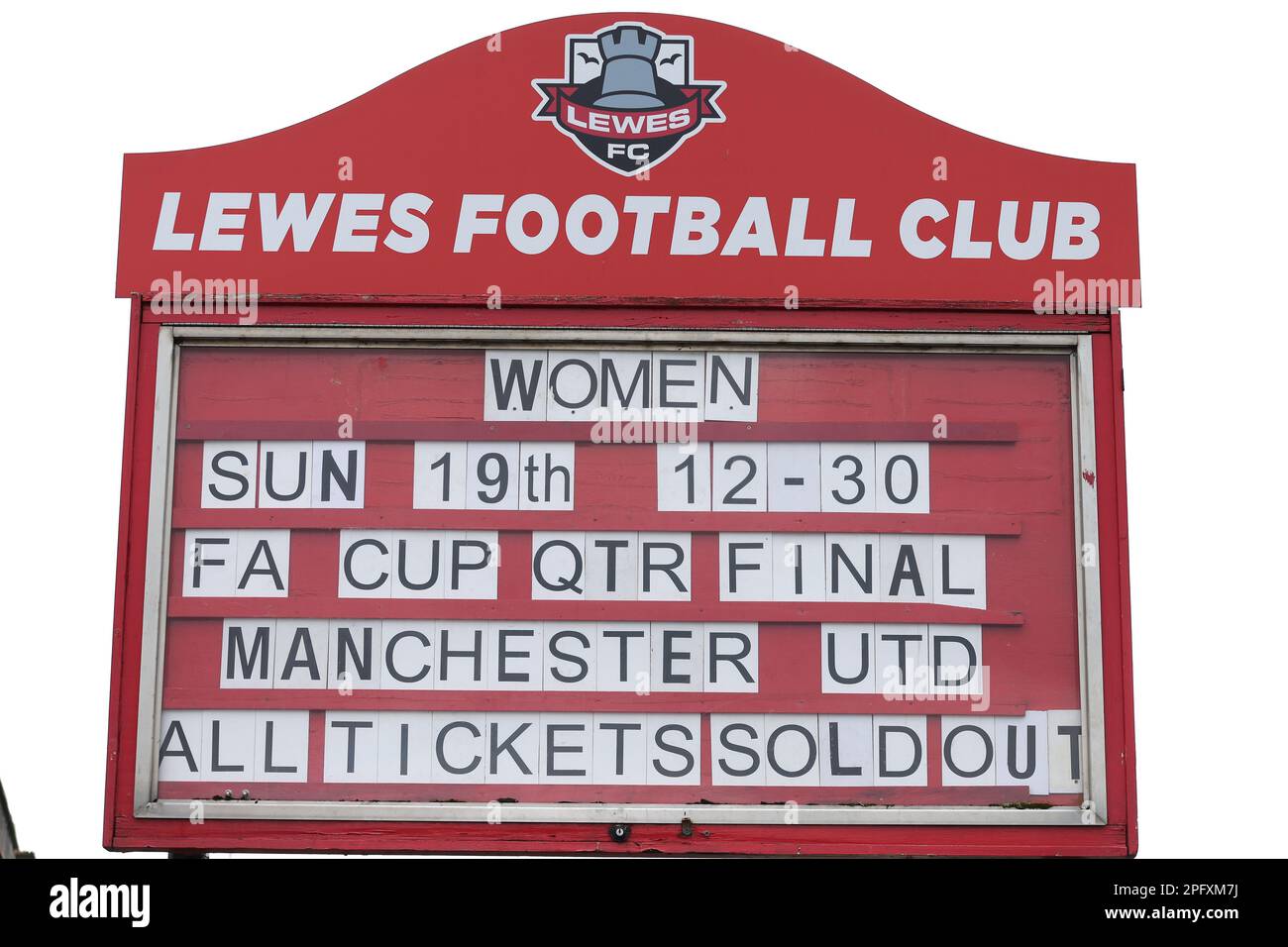 General view of the signage detailing the sold out match before the ...