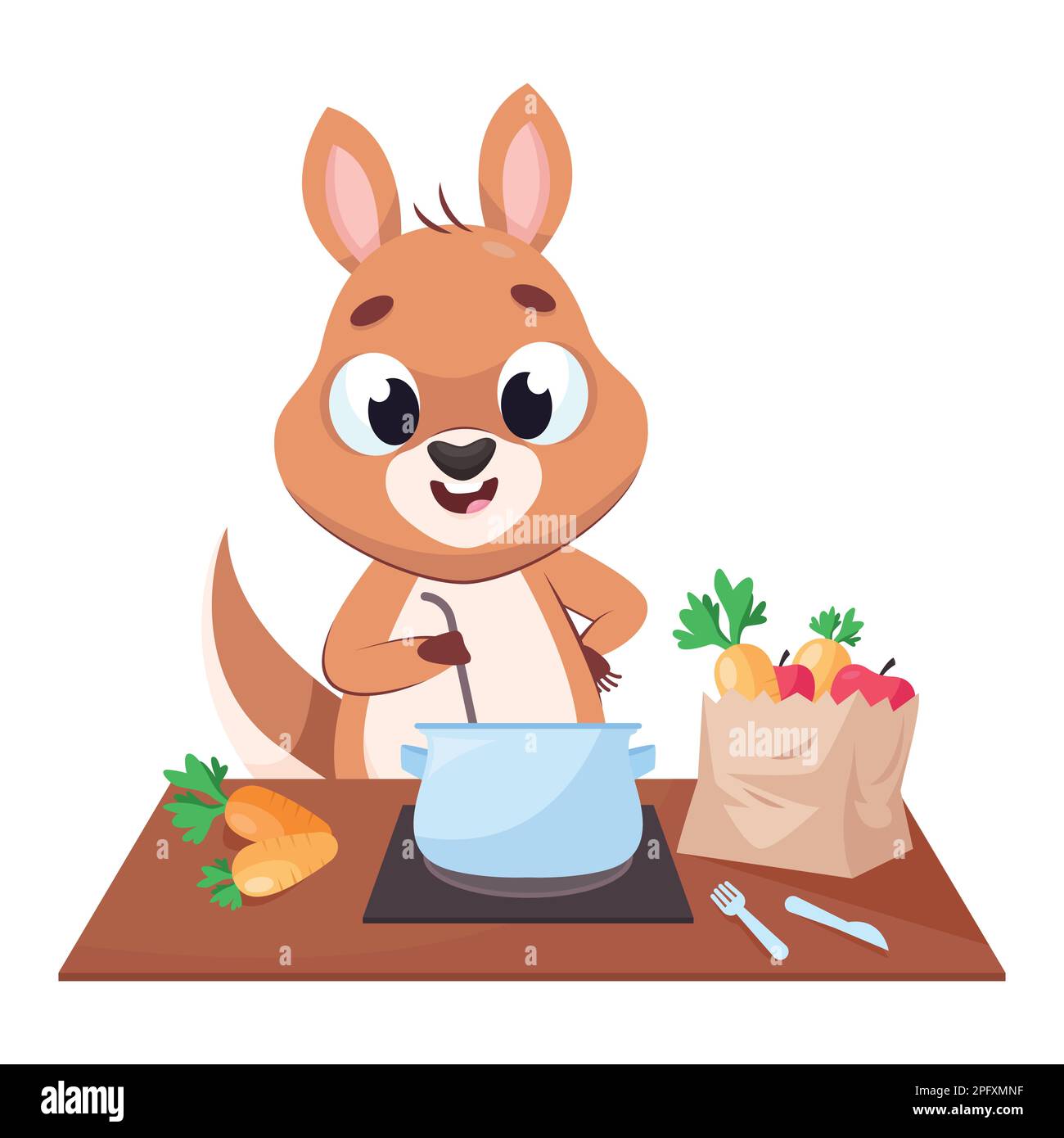 Kangaroo cooking soup on gas stove cartoon vector illustration Stock ...