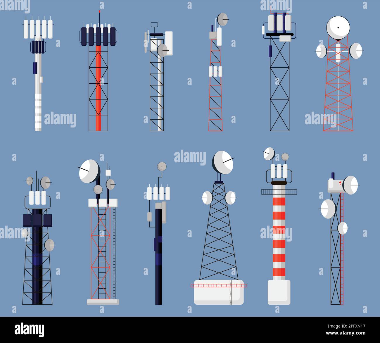 Telecom Towers Vector Illustrations Set Stock Vector Image And Art Alamy
