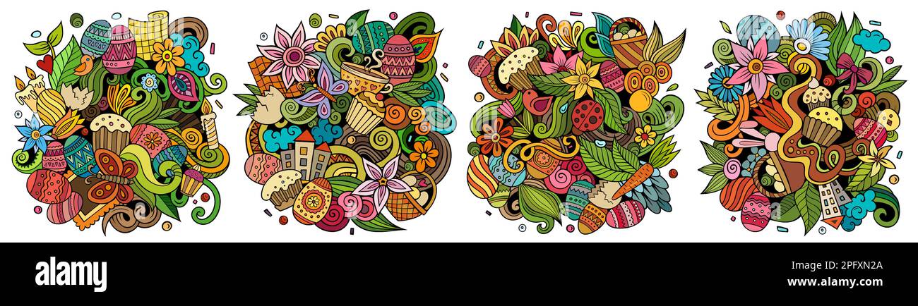 Happy Easter cartoon vector doodle designs set Stock Vector Image & Art ...