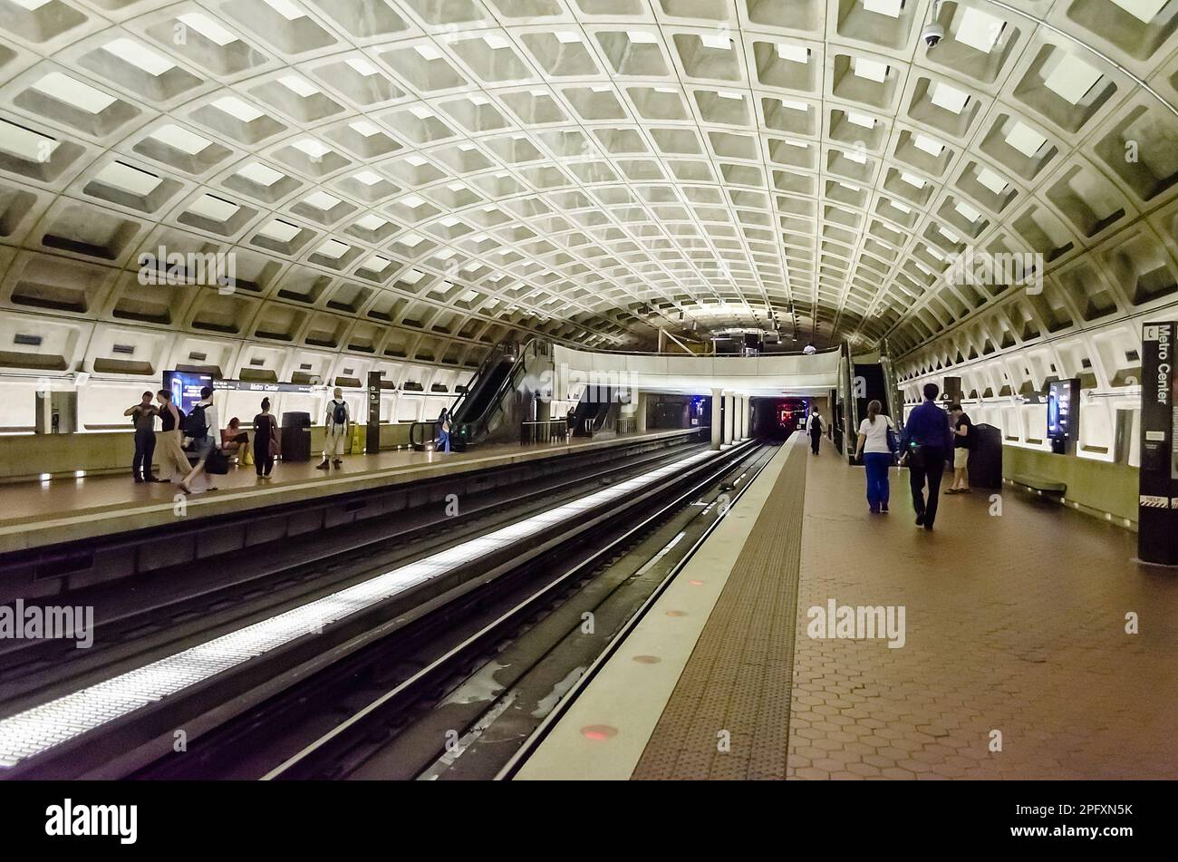 Metro Center subway station, the central hub station of the Washington ...