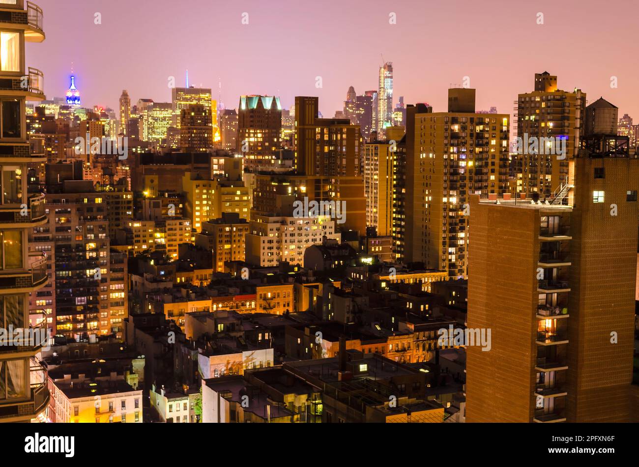 Aerial view at night of the Upper East Side, corner between 2nd Avenue ...