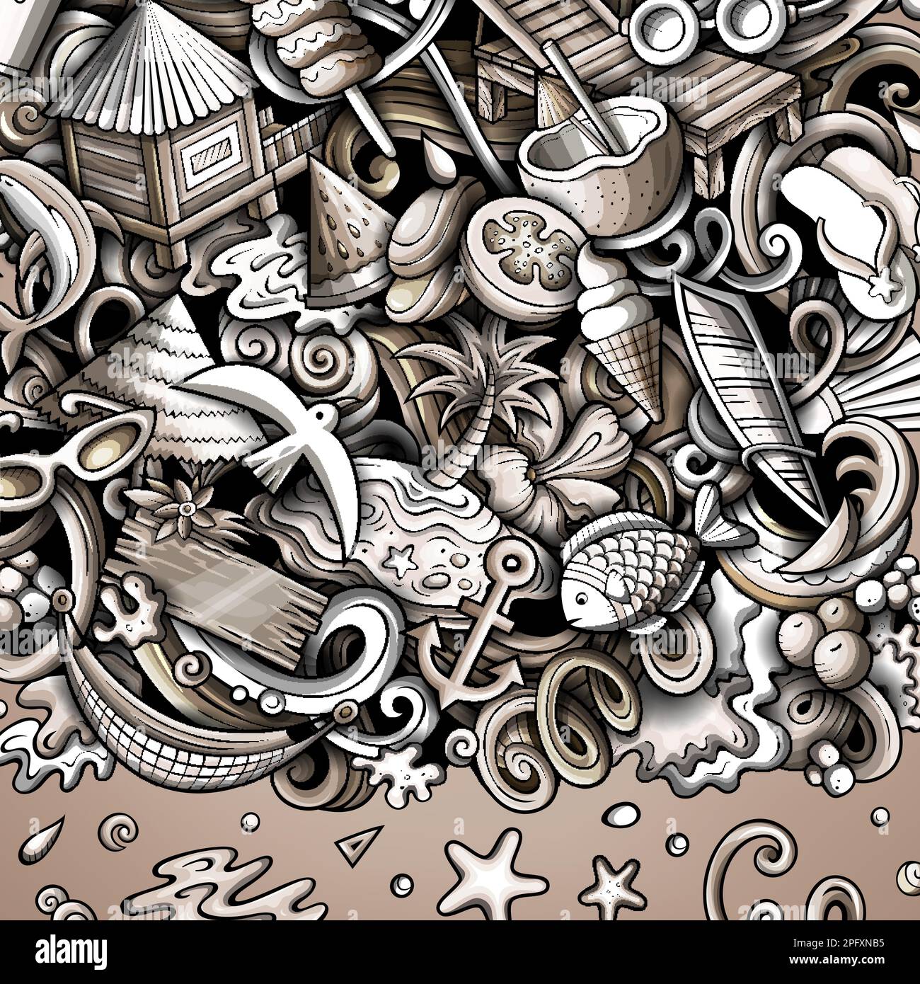 Summer beach cartoon vector doodles frame Stock Vector Image & Art - Alamy