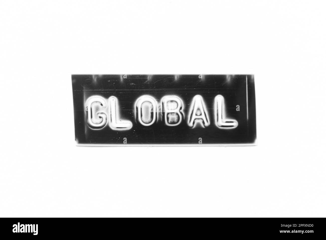 Black color banner that have embossed letter with word global on white ...