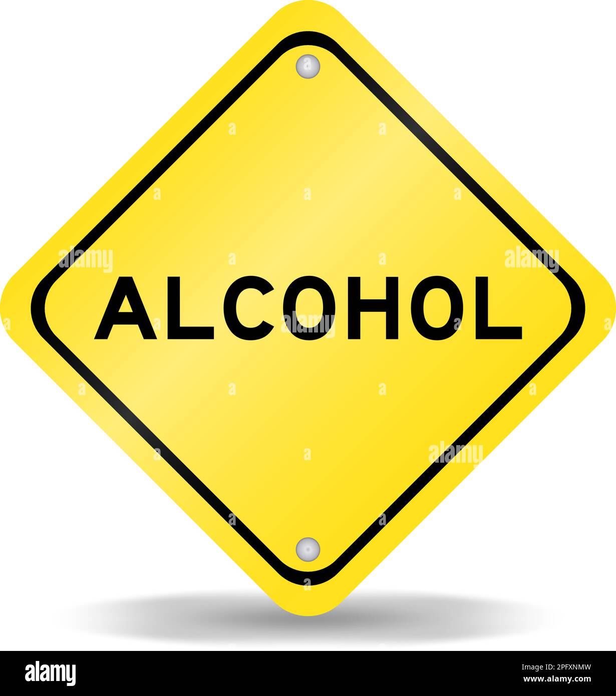 Yellow color transportation sign with word alcohol on white background ...