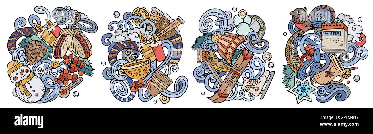 Winter cartoon vector doodle designs set Stock Vector Image & Art - Alamy