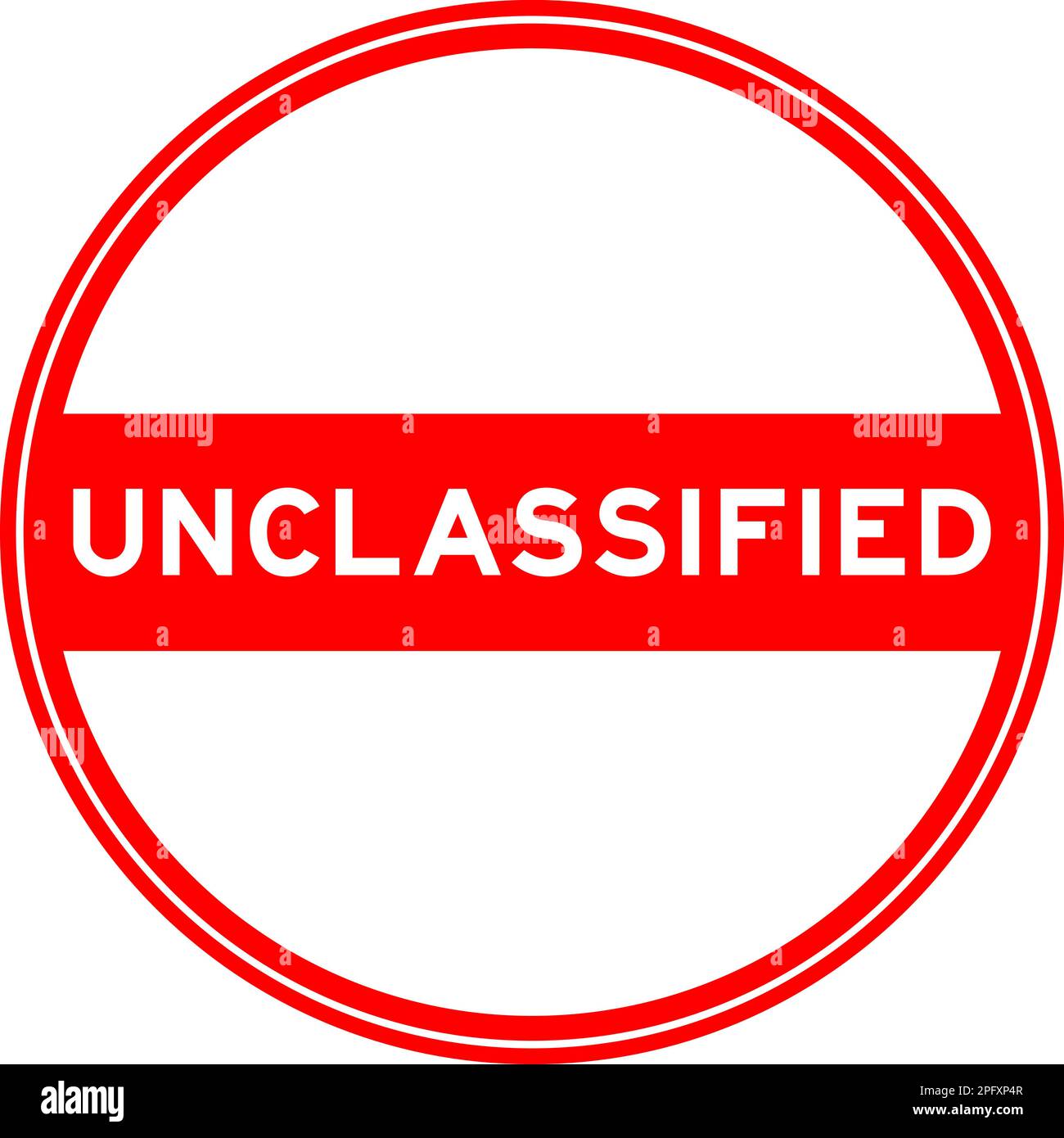 Red color round seal sticker in word unclassified on white background ...
