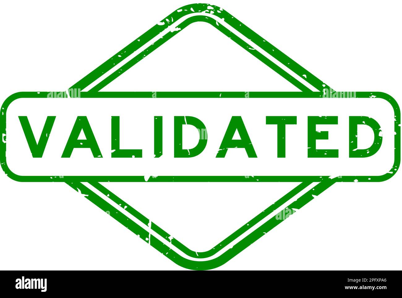 Grunge green validated word rubber seal stamp on white background Stock ...