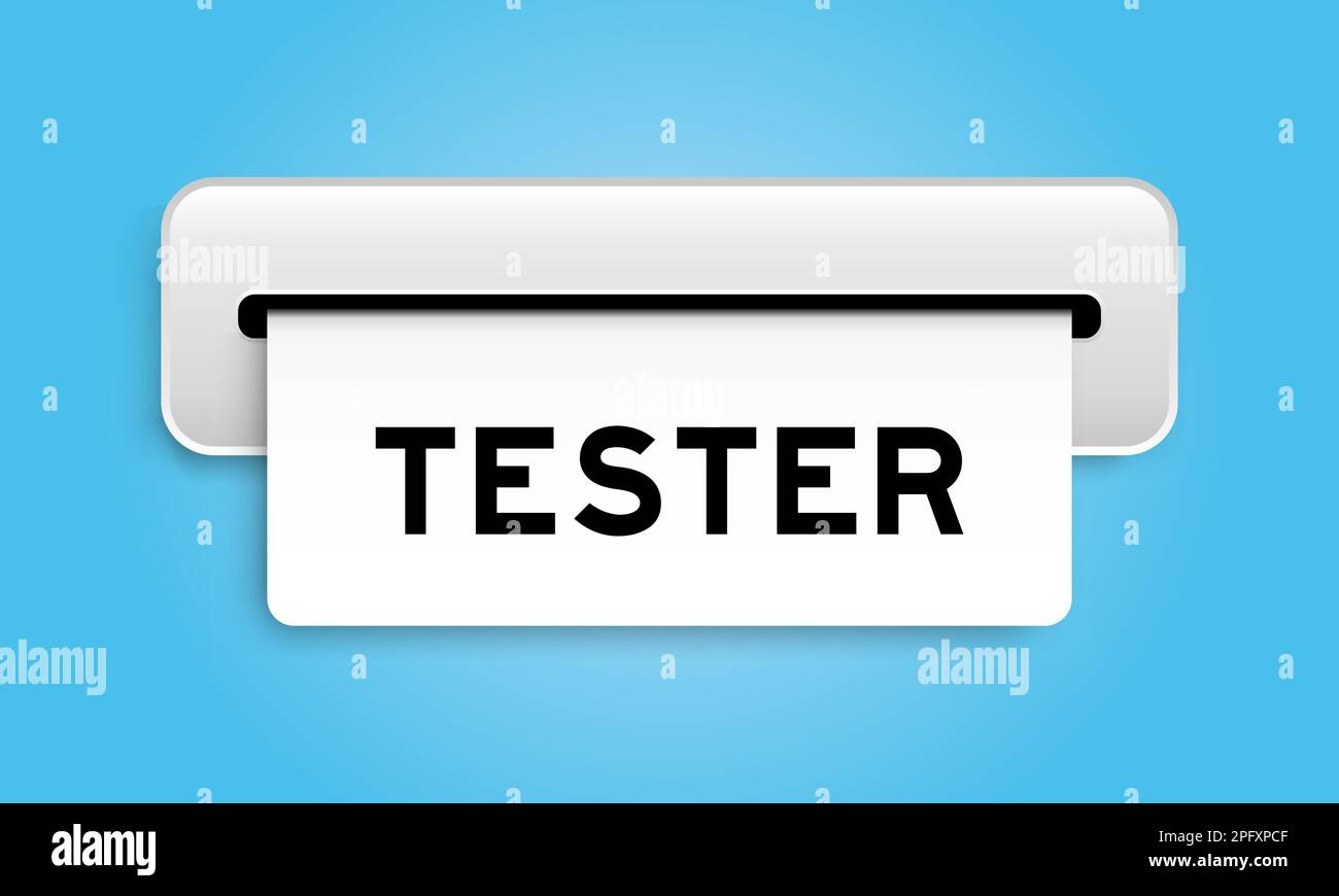 White coupon banner with word tester from machine on blue color ...