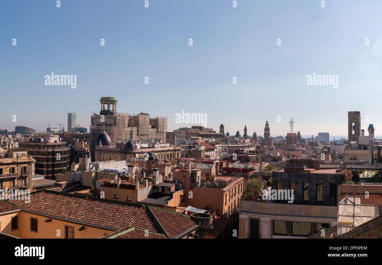 View of barcelona rooftops as seen from the spire of the cathedral of ...