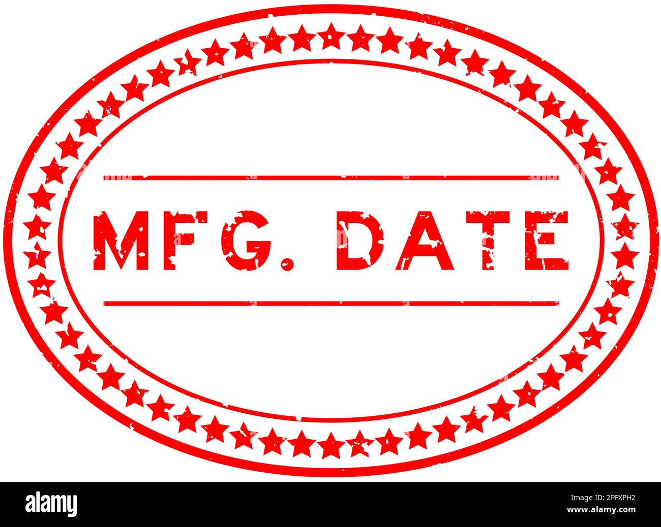 Grunge red mfg. date word oval rubber seal stamp on white background ...