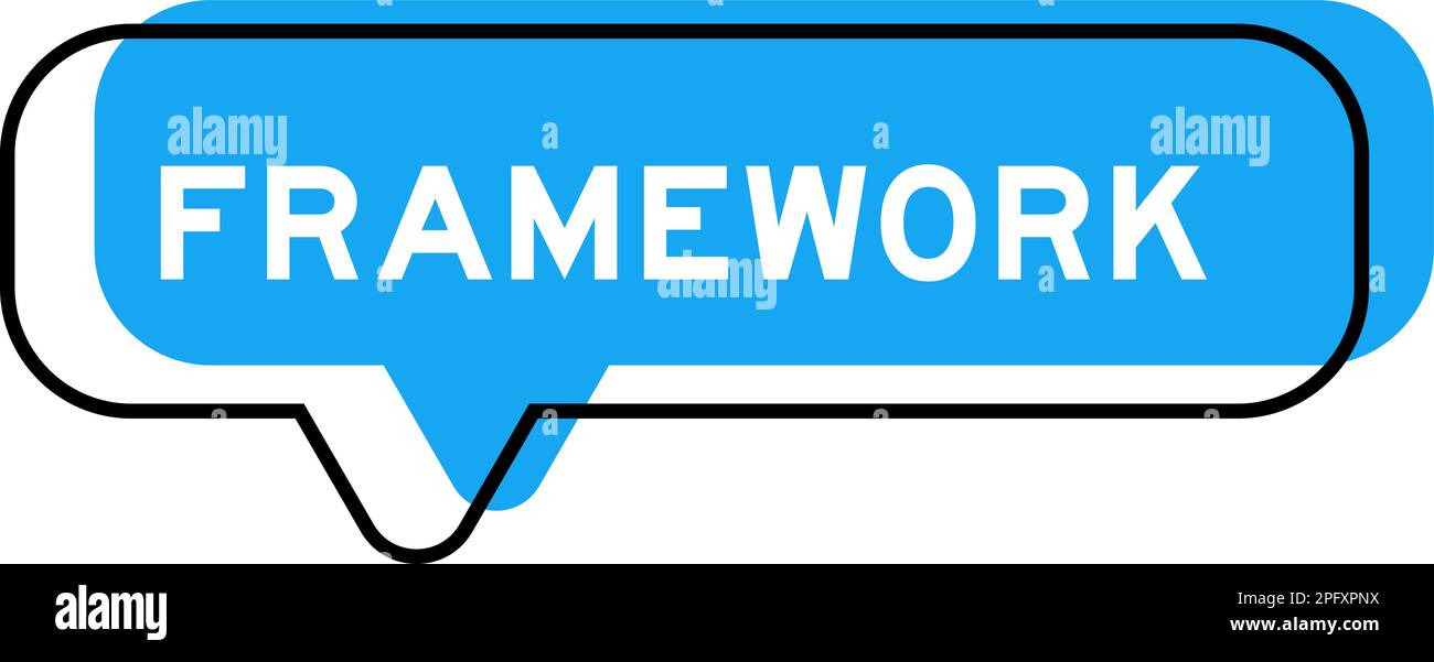 Speech banner and blue shade with word framework on white background ...