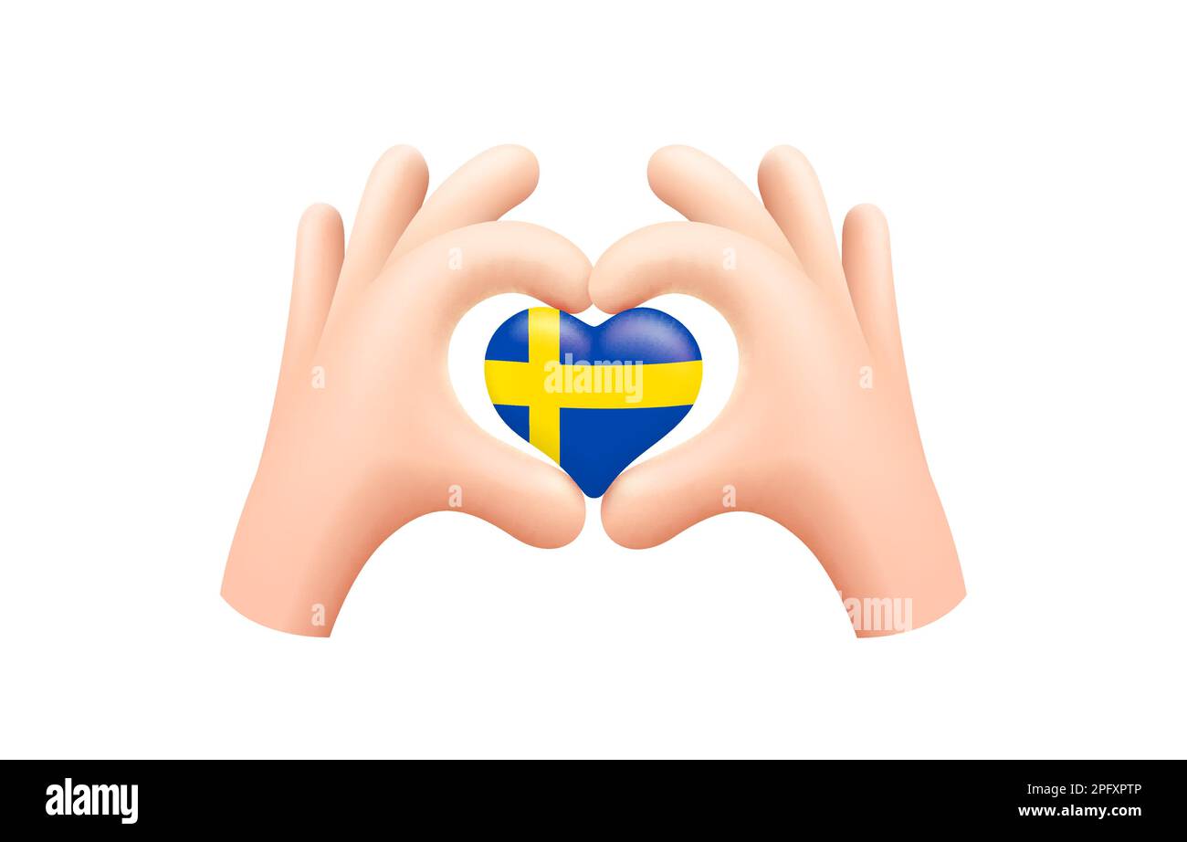 Sweden flag in form of hand heart. Kingdom of Sweden. National flag ...