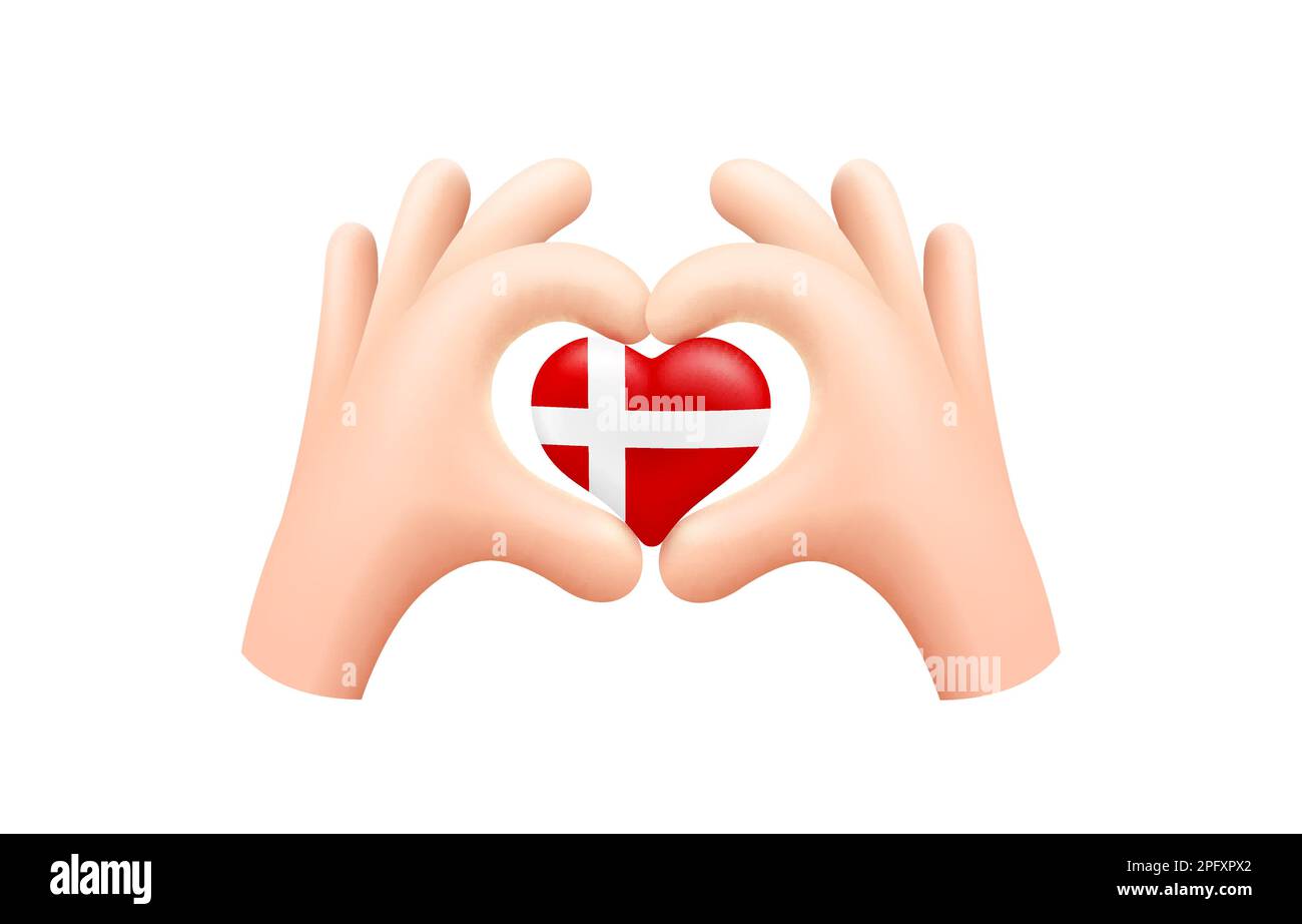 Denmark flag in form of hand heart. National flag concept. Vector ...