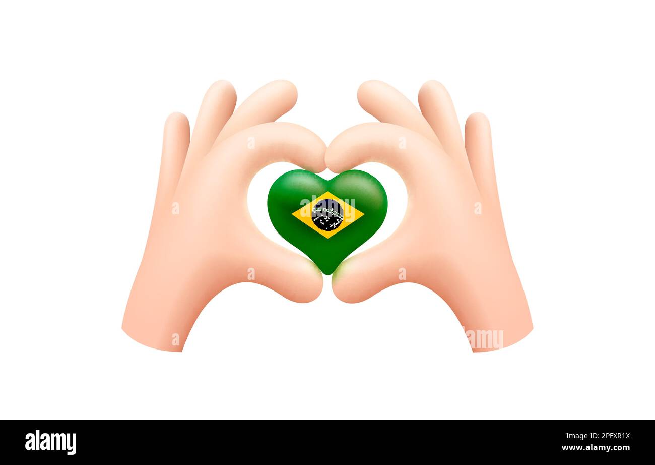 Brazil flag in form of hand heart. National flag concept. Vector ...