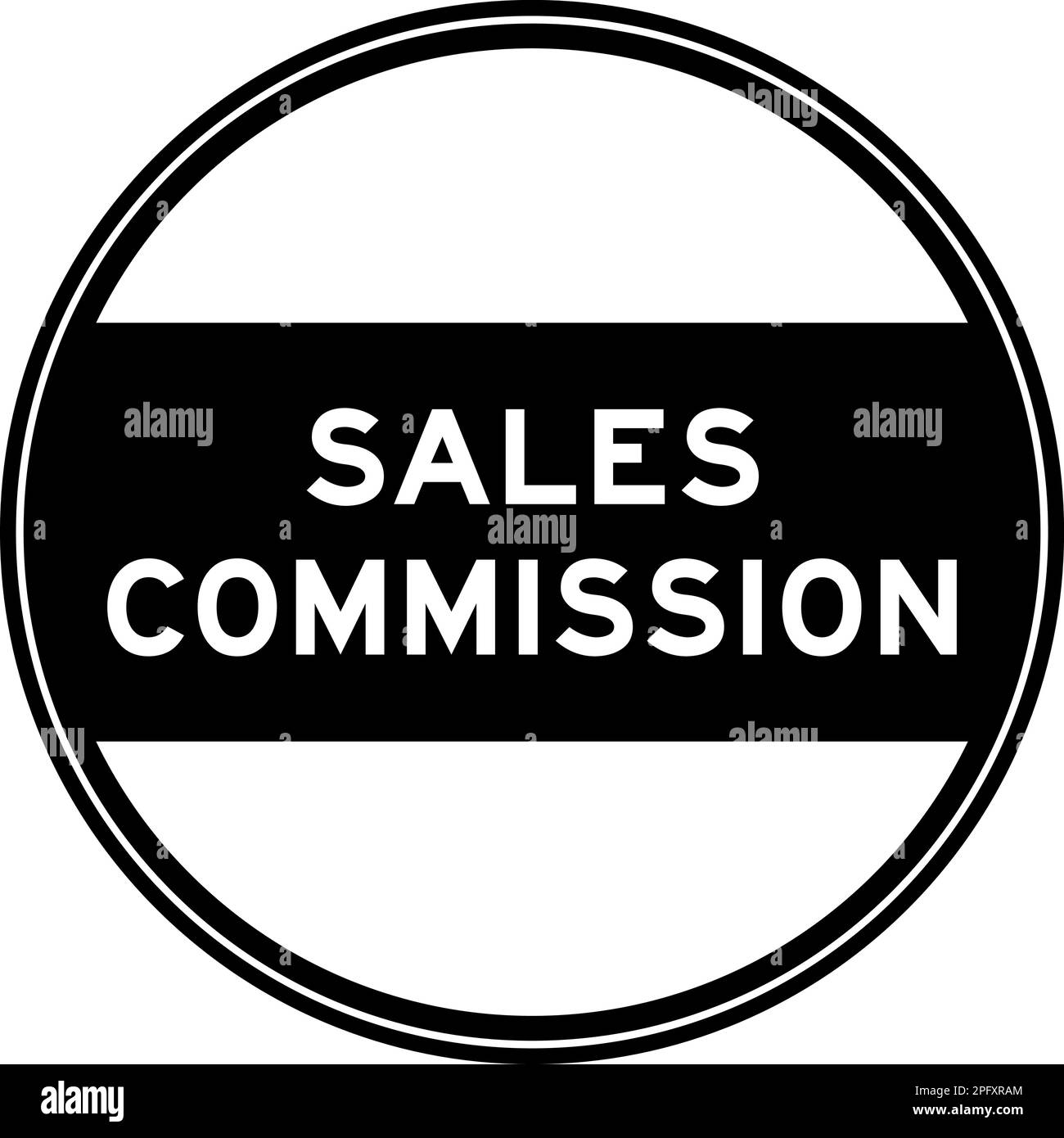 Black color round seal sticker in word sales commission on white ...