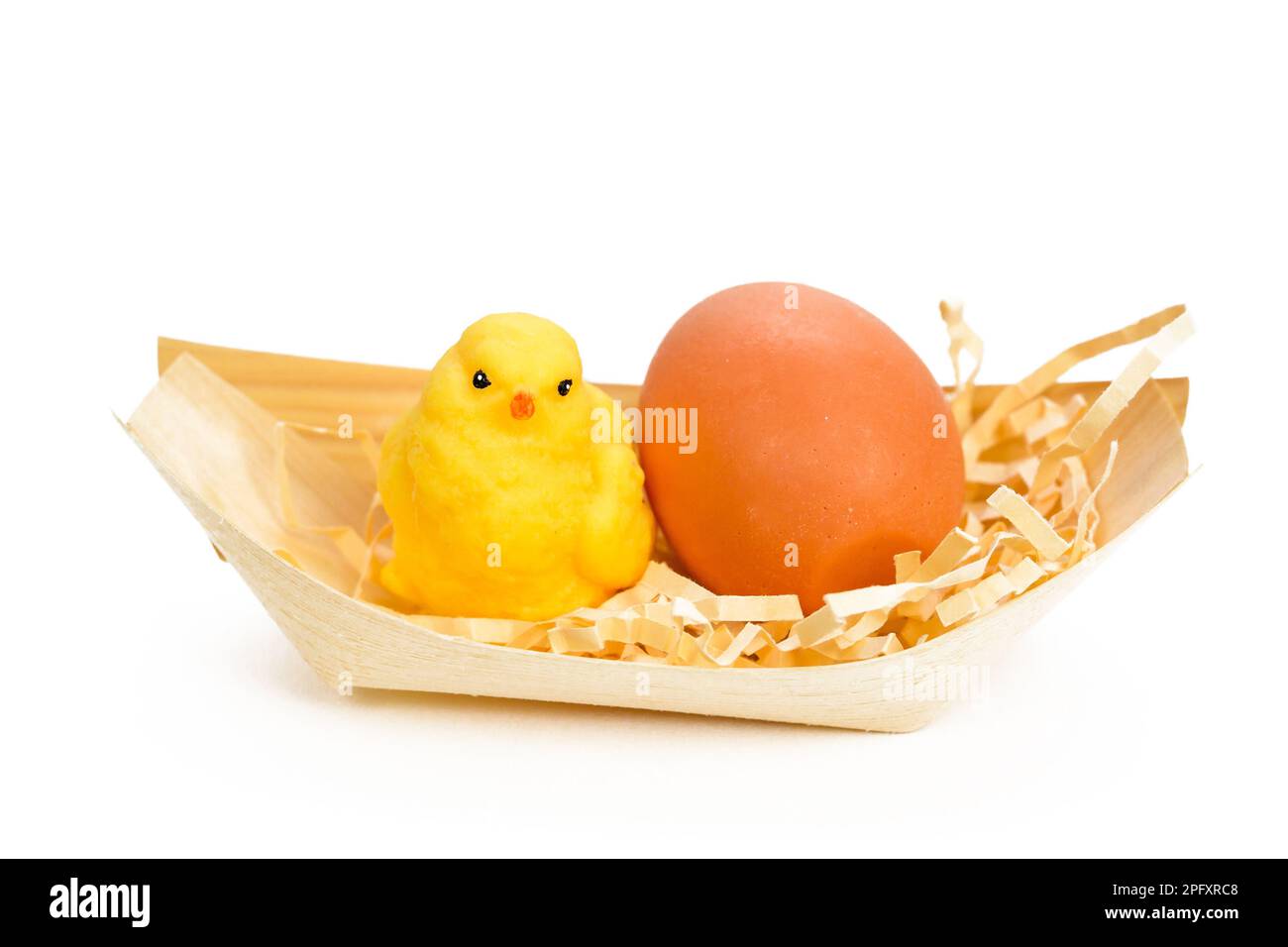Handmade soap chicken and 2 eggs veneer package isolated, white ...