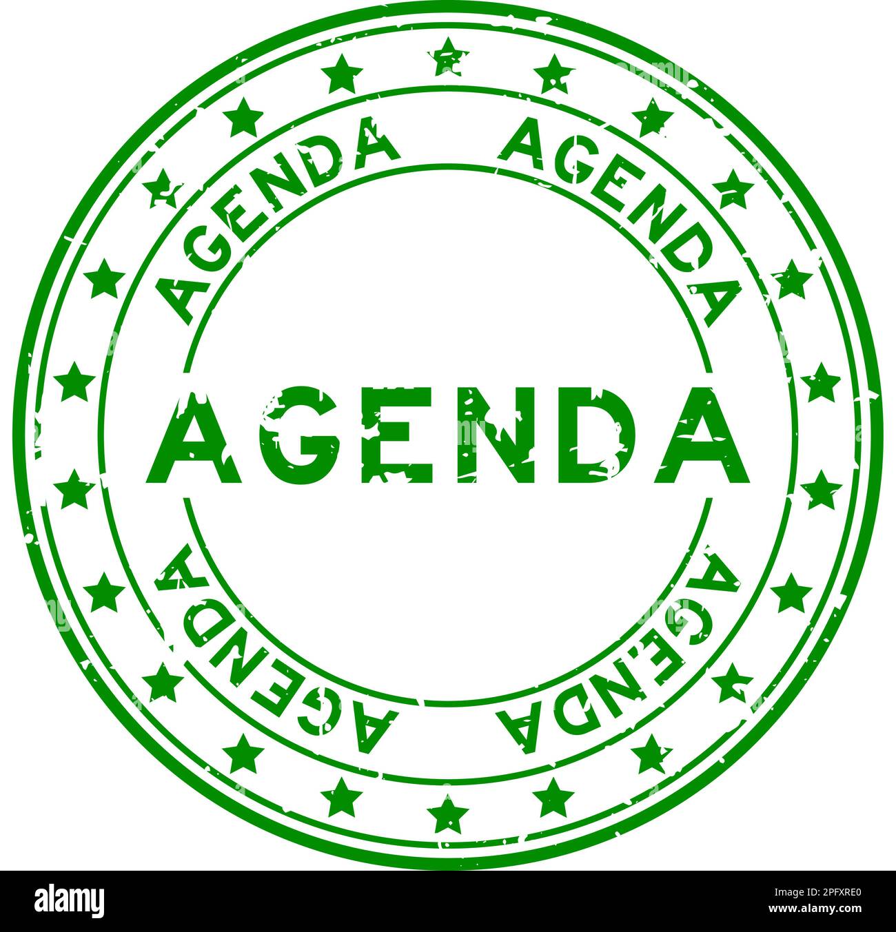 Grunge green agenda word round rubber seal stamp on white background ...