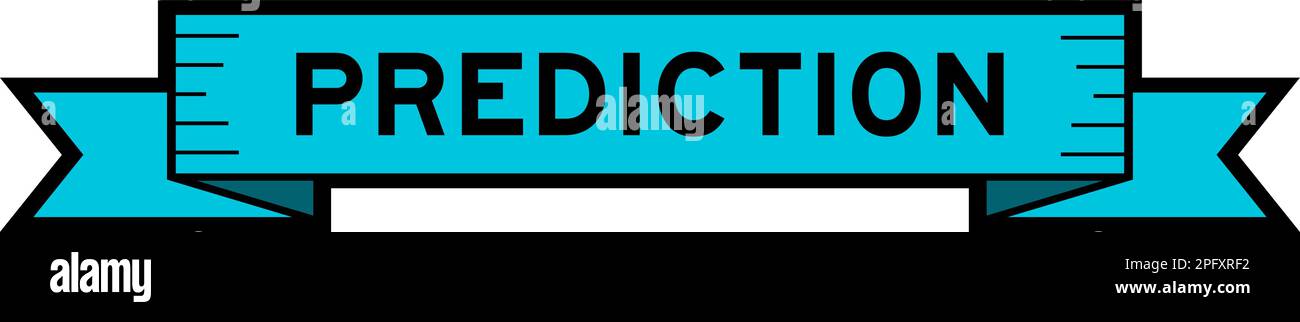 Ribbon label banner with word prediction in blue color on white ...