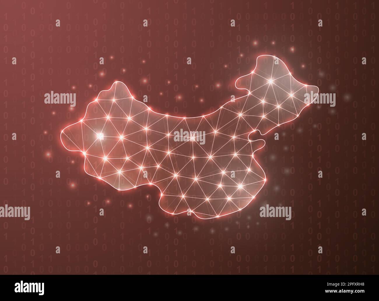 China polygonal symbol with binary code background. China map concept ...