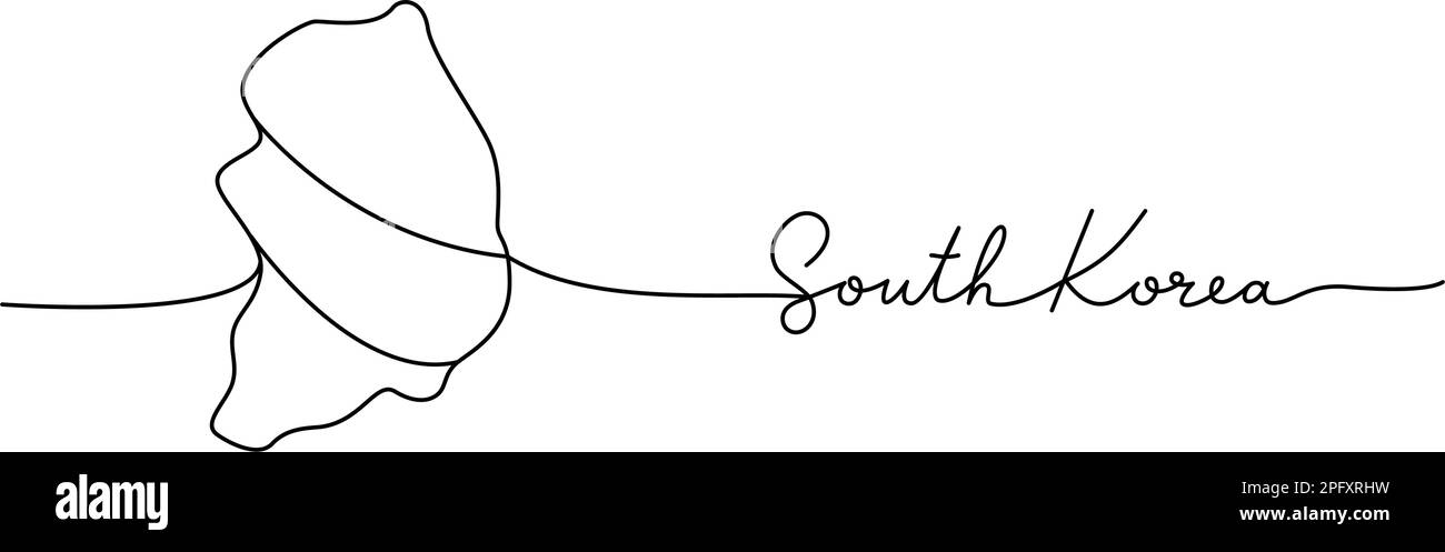 South Korea - word with country silhouette one line. Minimalist drawing ...