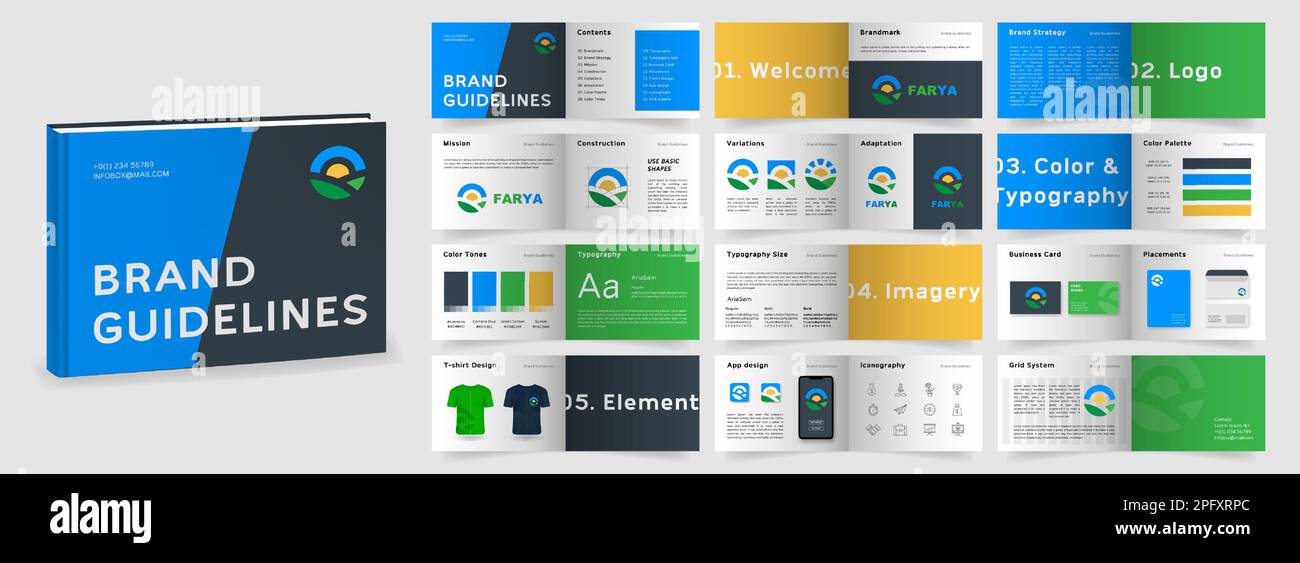 Brand Guidelines template. Brand Manual presentation mockup. Multicolor ...