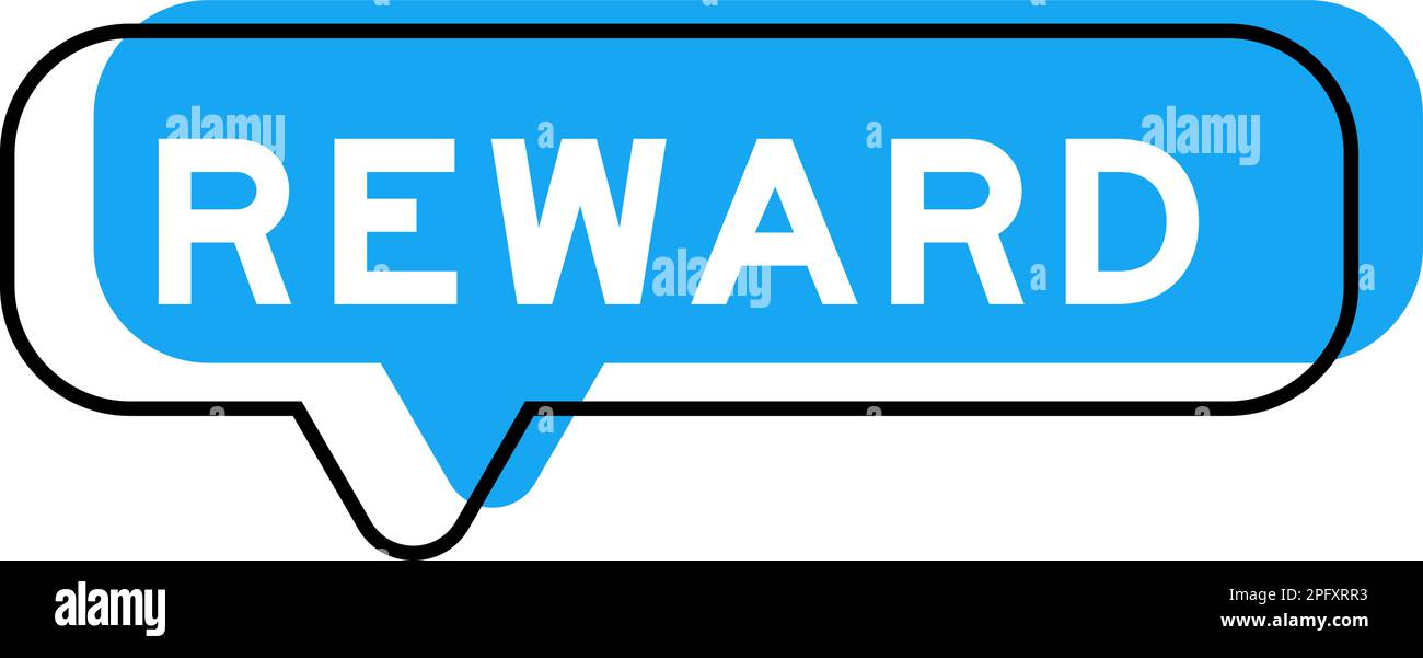 Speech banner and blue shade with word reward on white background Stock ...