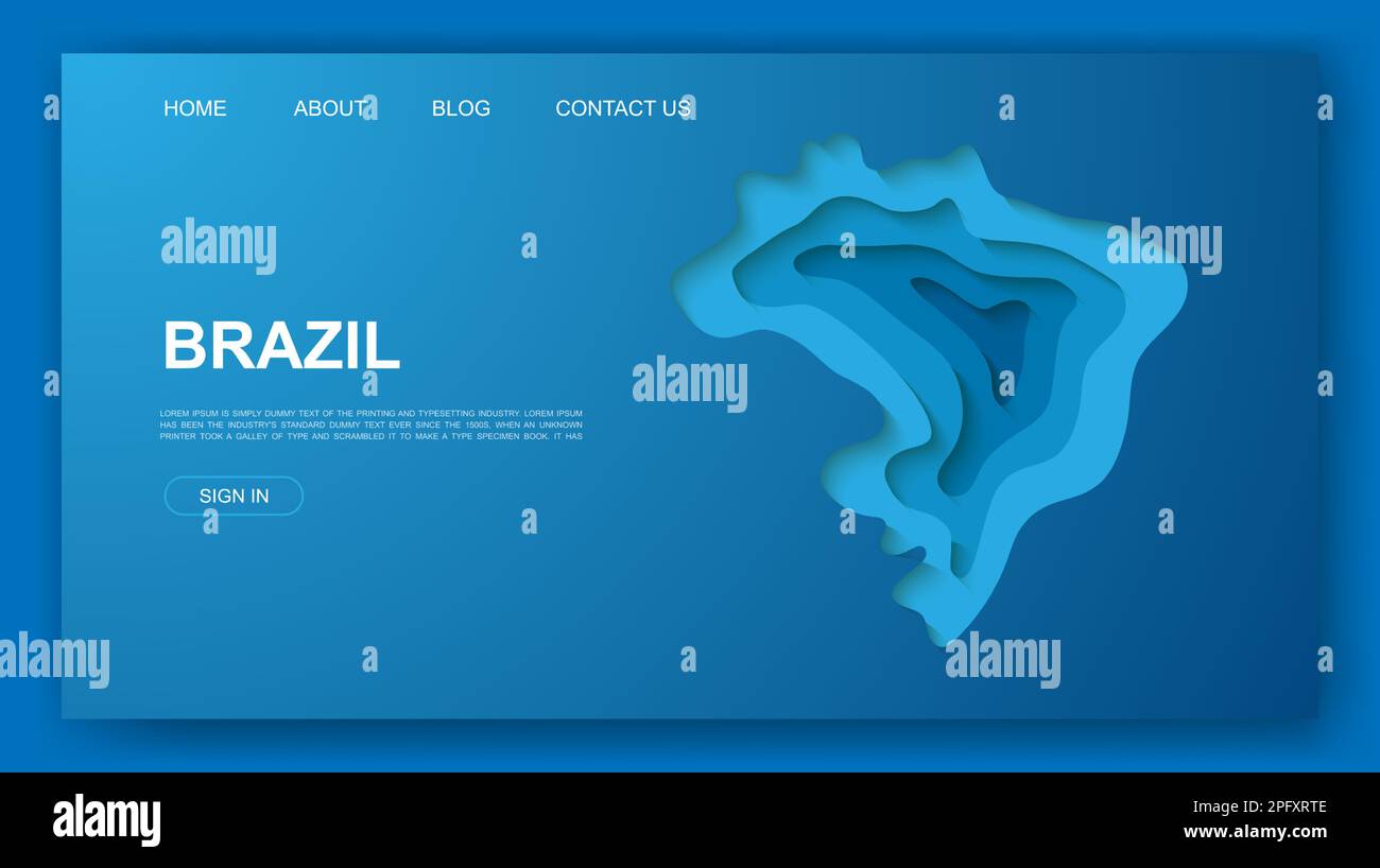 Brazil 3d paper cut website template. Brazil map paper cut out ...