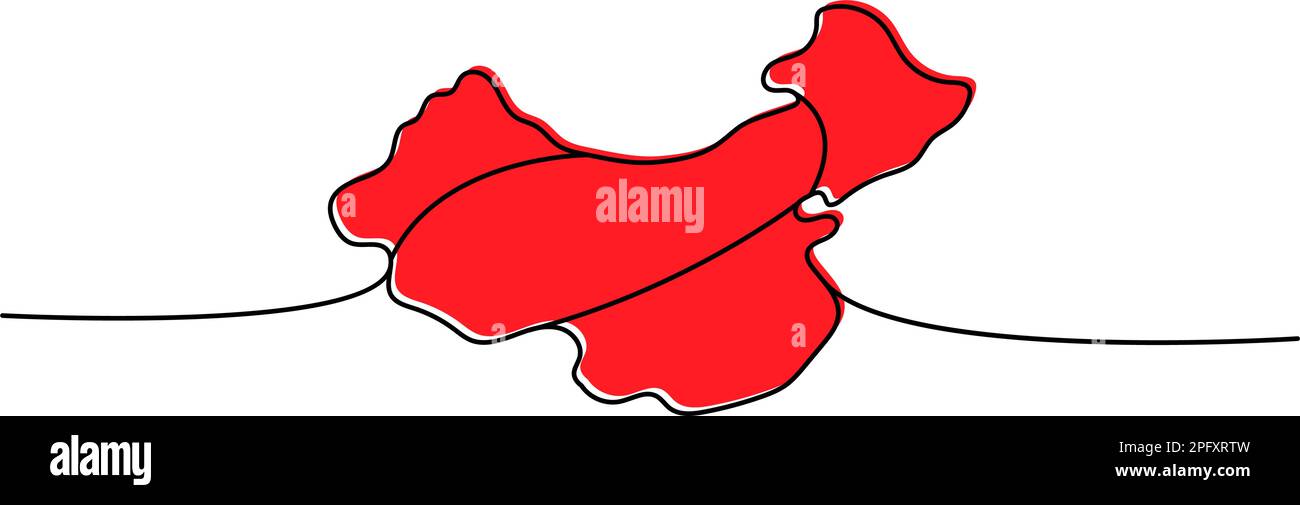 China silhouette colored one line continuous drawing. China country ...