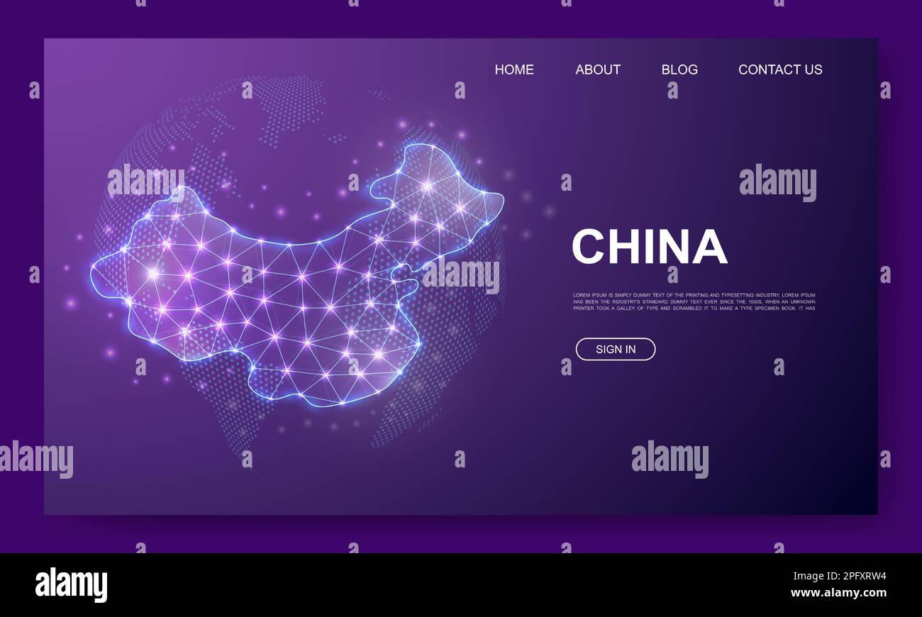 China 3d low poly website template. China map design illustration ...