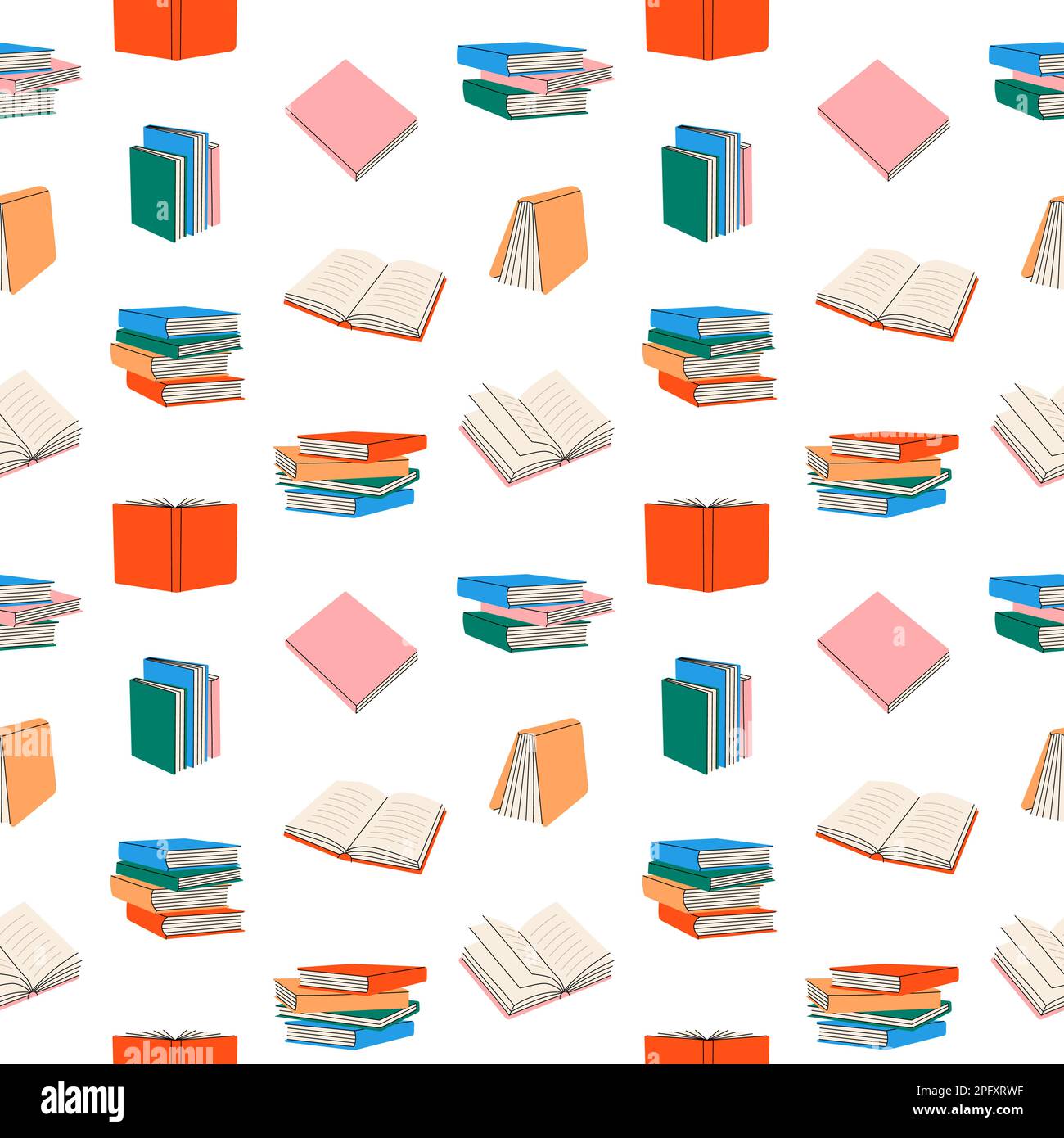 Closed and open books pattern. Stack of books line background ...