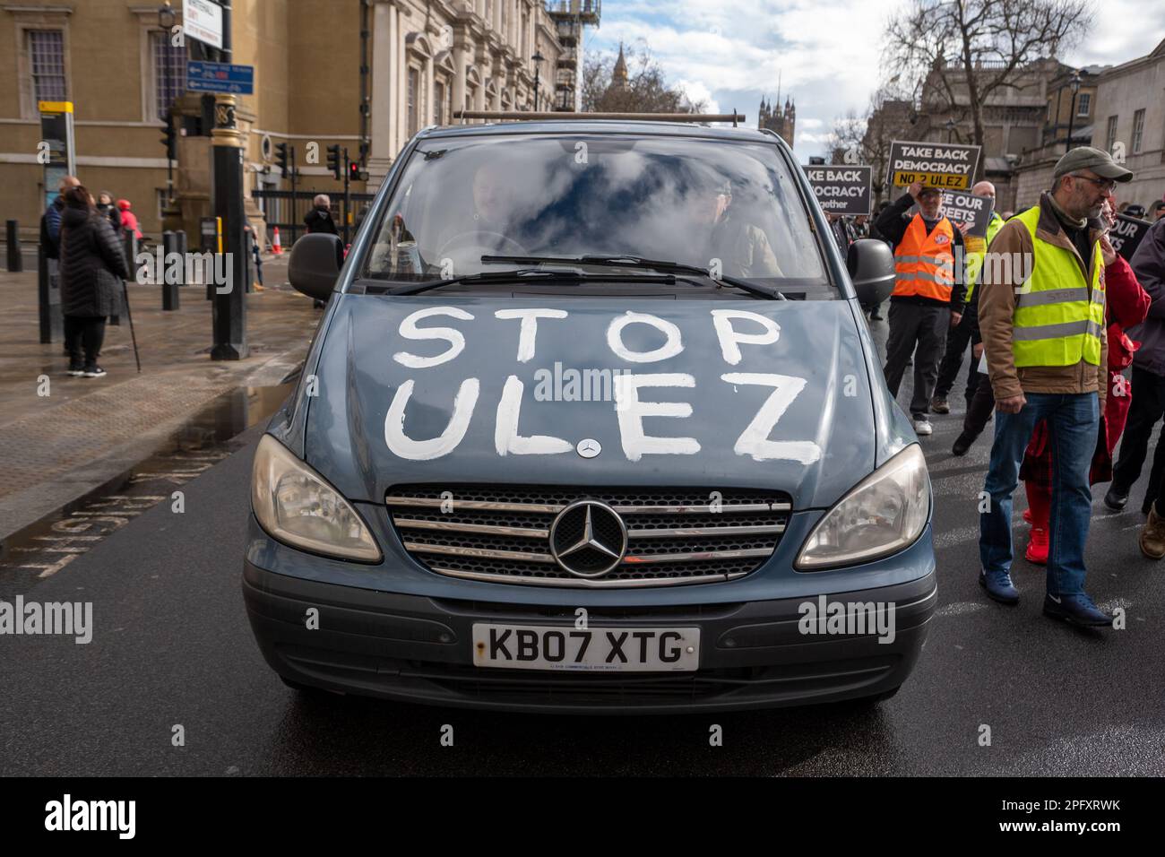 London/UK 18 MAR 2023. Protesters march through central London ...