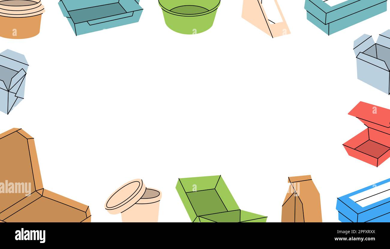 Takeaway cardboard boxes in horizontal banner. Paper take away ...