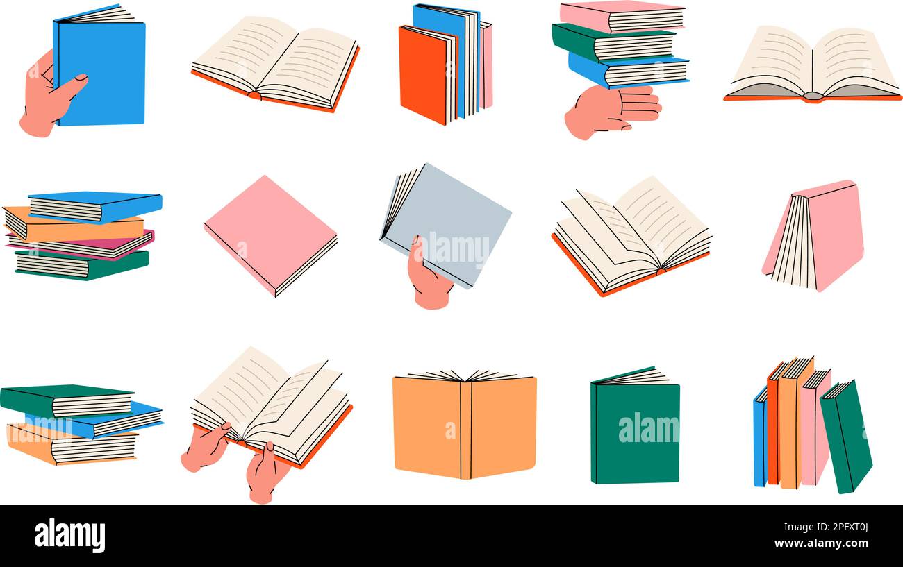 Stacks of books. Pile of textbooks for education. Closed and open books ...