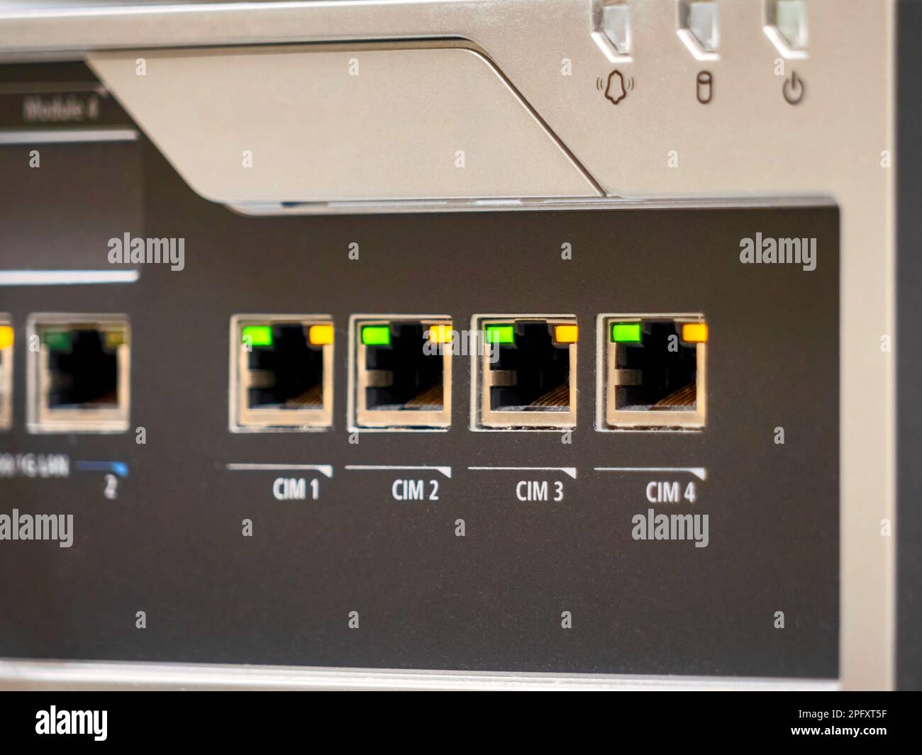 Ethernet ports of communication equipment in a test mode Stock Photo ...