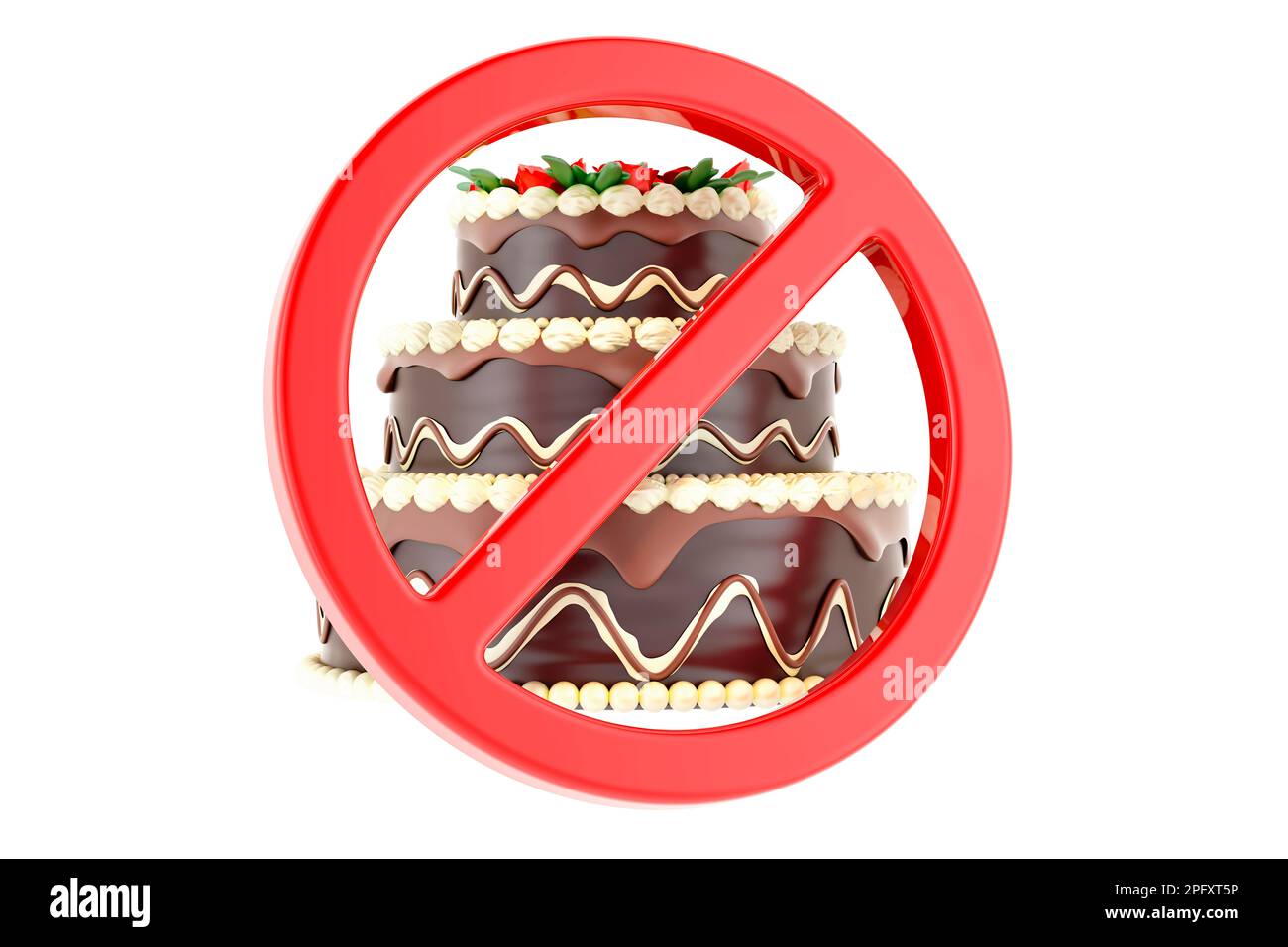 Chocolate Cake with forbidden symbol, 3D rendering isolated on white ...