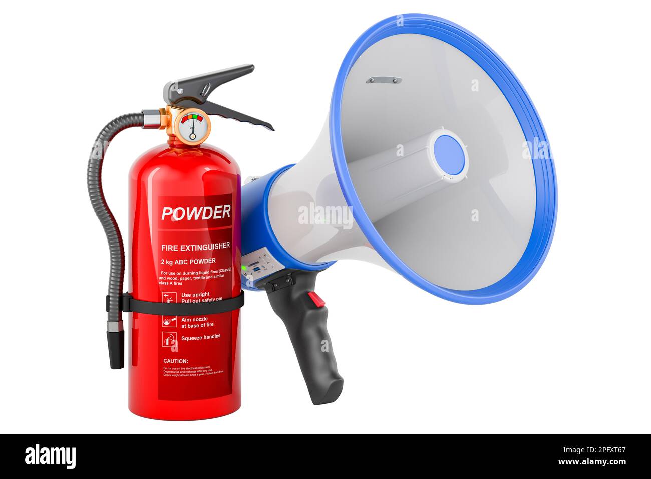 Fire extinguisher with megaphone. 3D rendering isolated on white ...