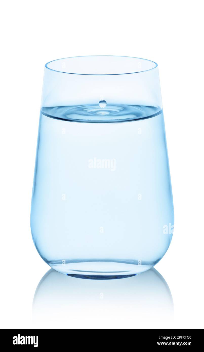 water with flying drop in glass isolated on white Stock Photo - Alamy