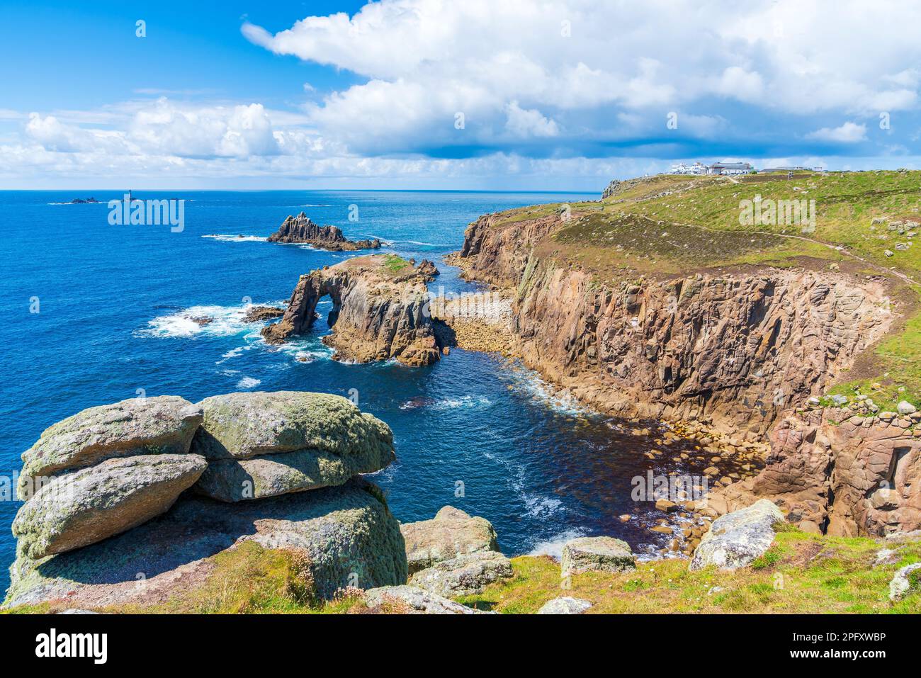 Enys Dodnan Arch, Land's End, Cornwall, England, United Kingdom, Europe ...