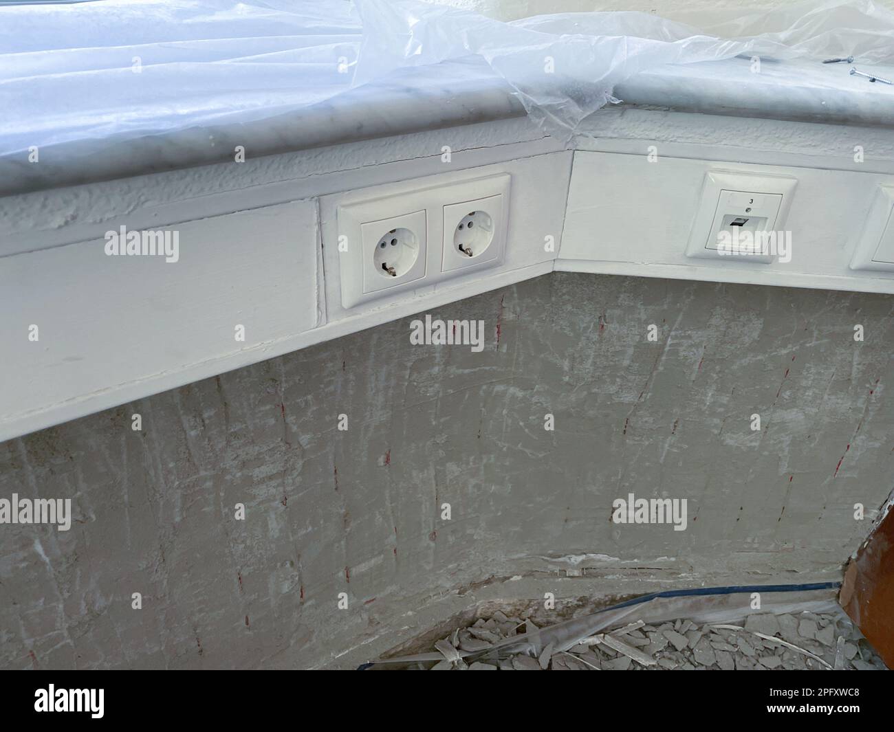 Exposed concealed wall electric heating without plaster Stock Photo - Alamy
