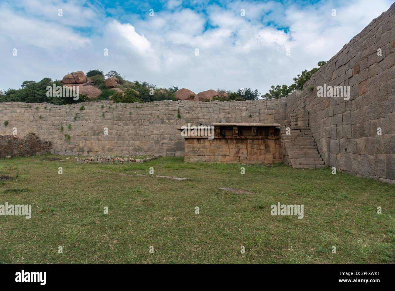 Platform used to climb elephants in the royal enclosure in Hampi. Hampi ...