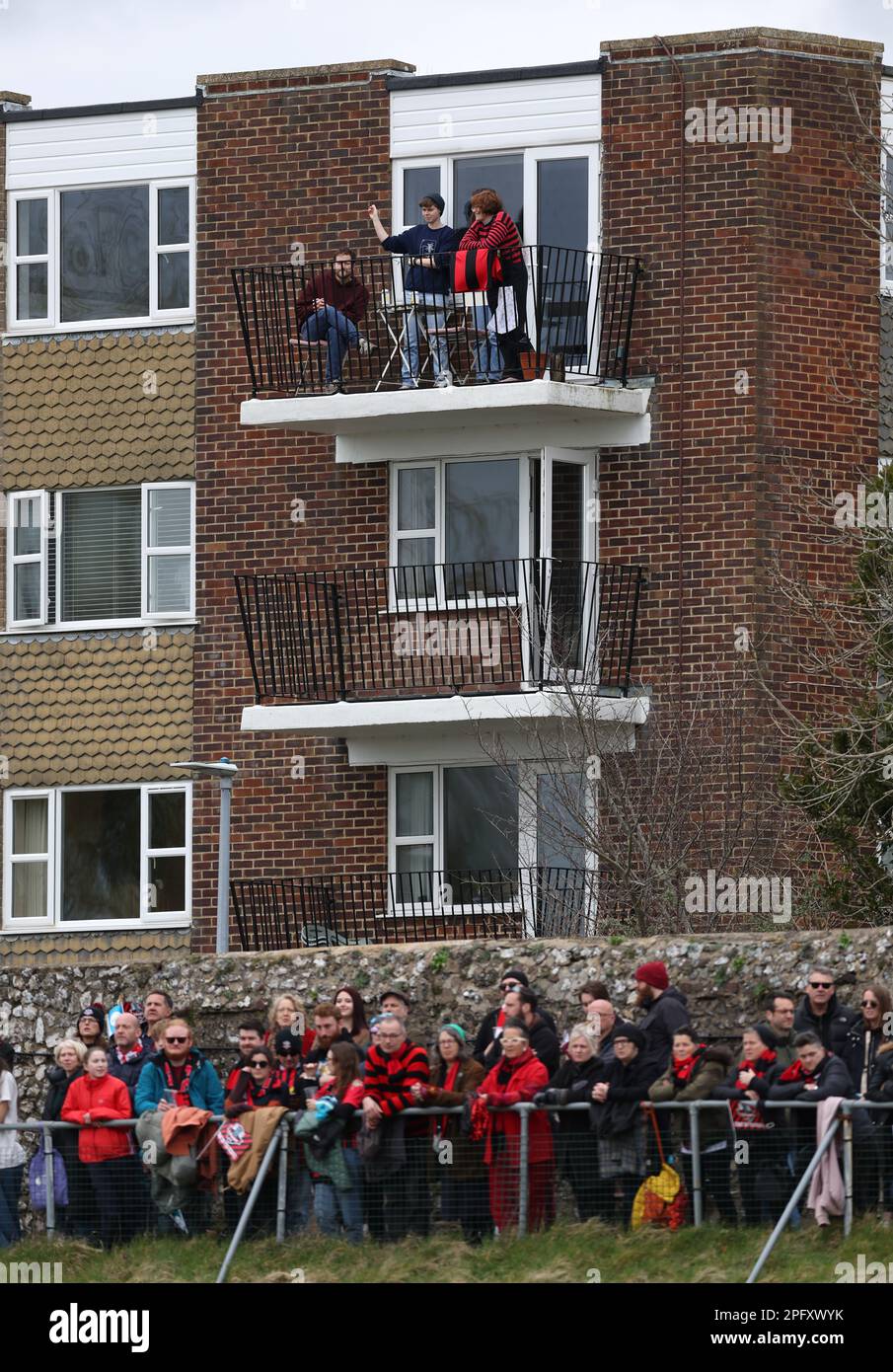 Fans watch match action from their balcony during the Vitality Women's ...
