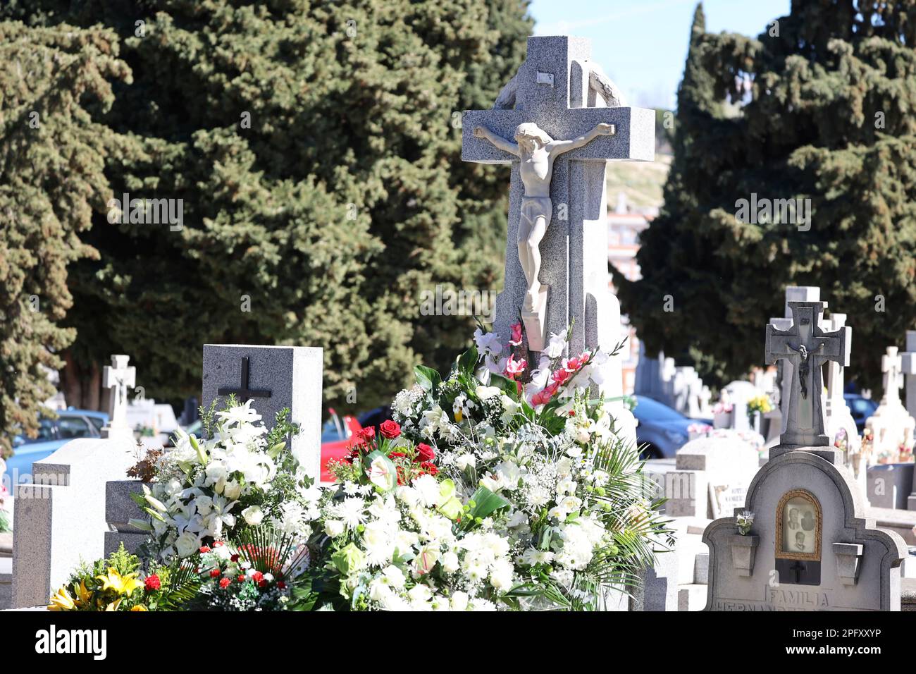 Grave of Laura Valenzuela in the Almudena Cemetery on March 19, 2023 in ...