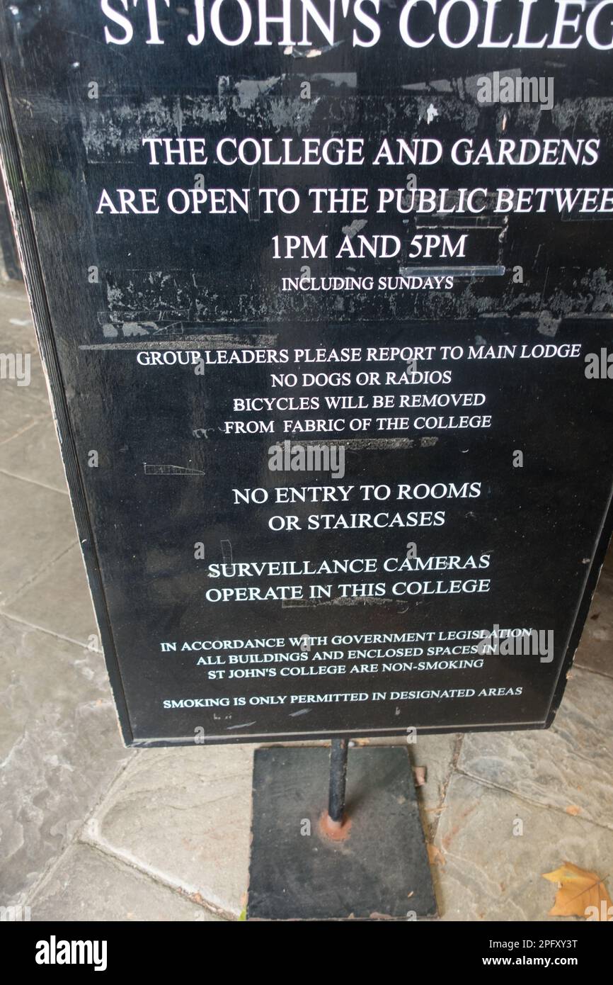 St John's College, Oxford, UK, Sign Stock Photo - Alamy