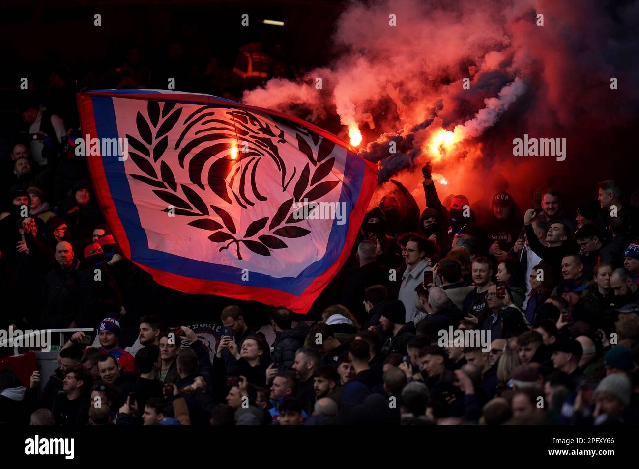 Crystal Palace ultras fans in the stands before the Premier League ...